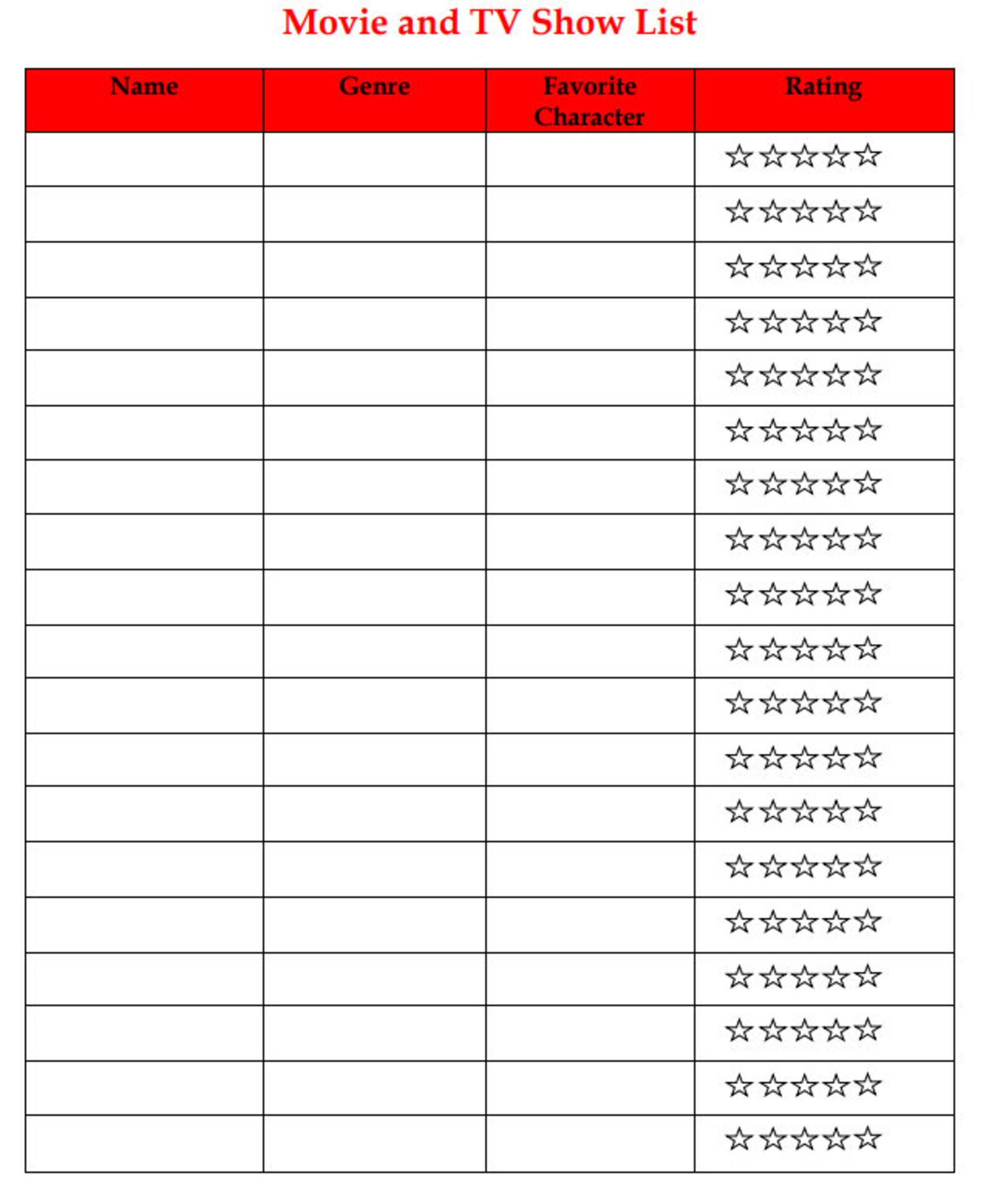 Movie/tv Show List | Movie Log | Movie / TV Show Tracker Printable ...