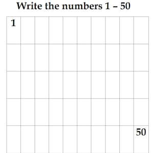 Numbers 1 50 Chart Numbers And Counting Instant Download Etsy