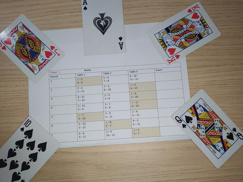 12 Players Bridge Tallies - 3 Tables Progressive Bridge - Bridge ...