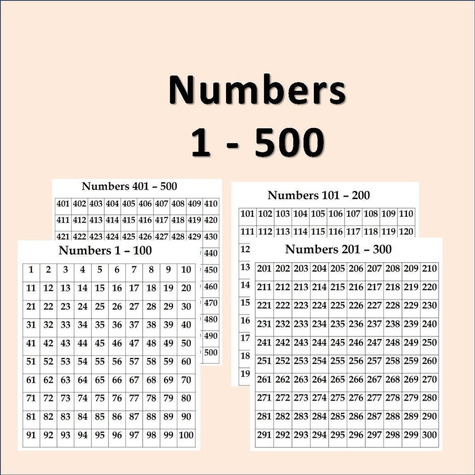 Numbers 1 - 500 Chart | Numbers and Counting | Instant Download - Etsy
