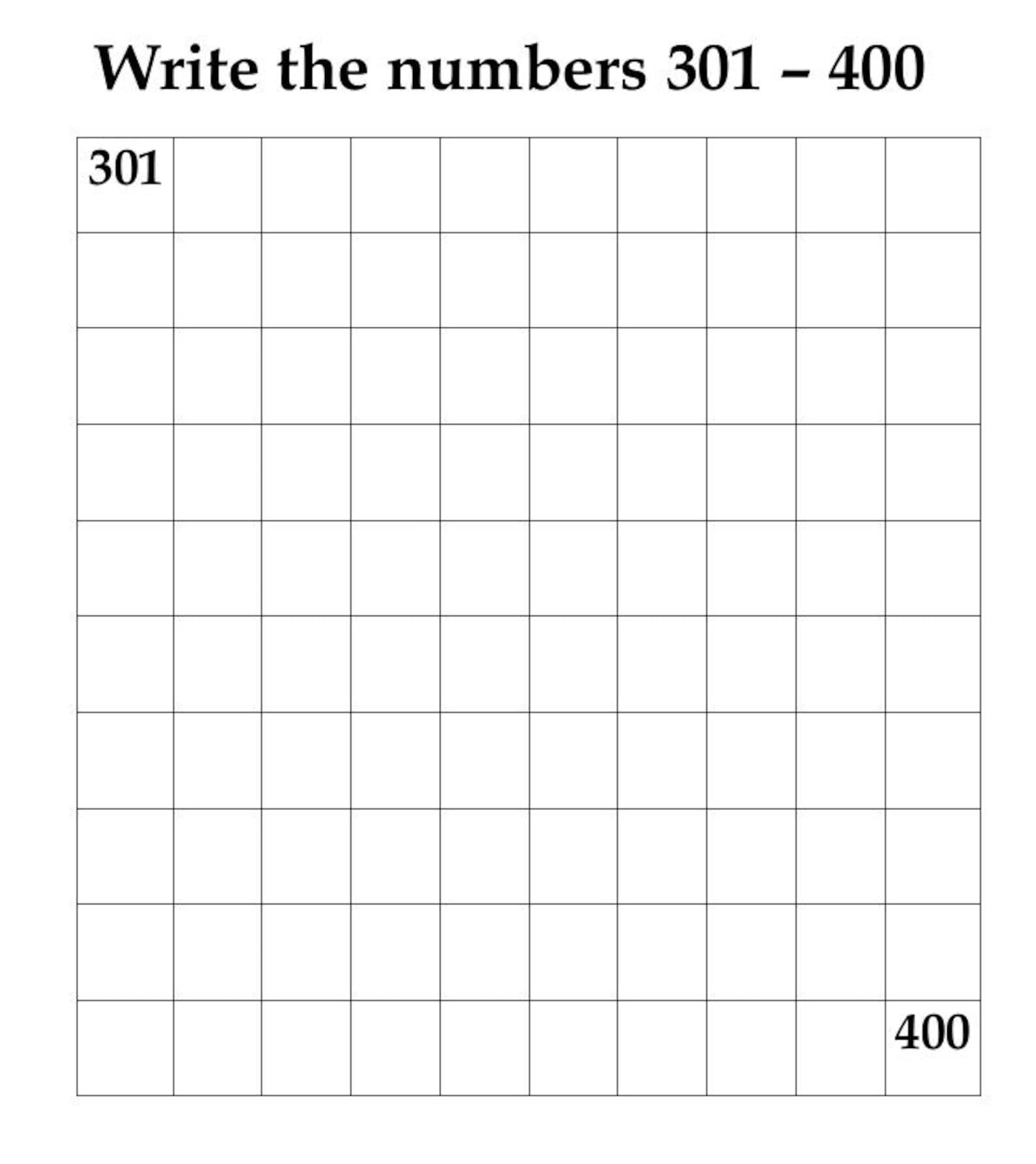 Numbers 301 - 400 Chart | Numbers and Counting | Instant Download - Etsy