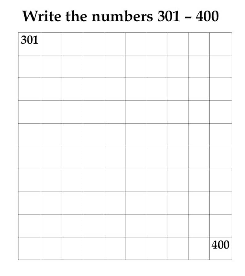Numbers 301 - 400 Chart | Numbers and Counting | Instant Download - Etsy