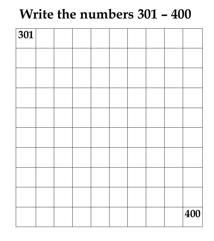 Numbers 301 - 400 Chart | Numbers and Counting | Instant Download - Etsy