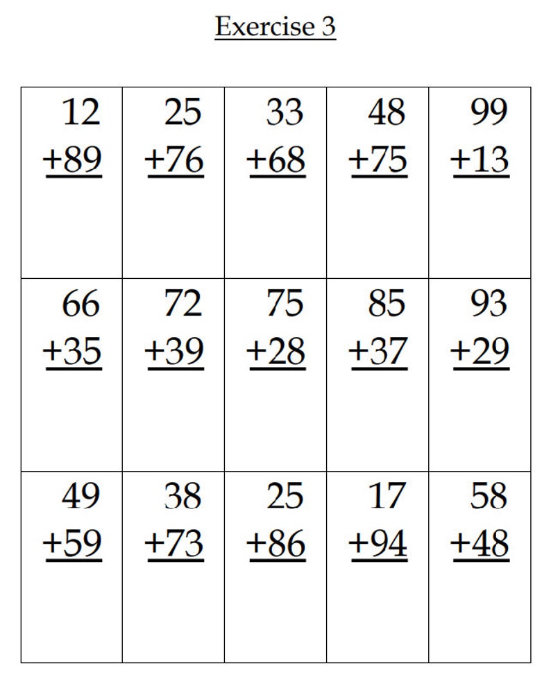 Addition Worksheets | 100 Two-digit Additions With Answers | Instant ...