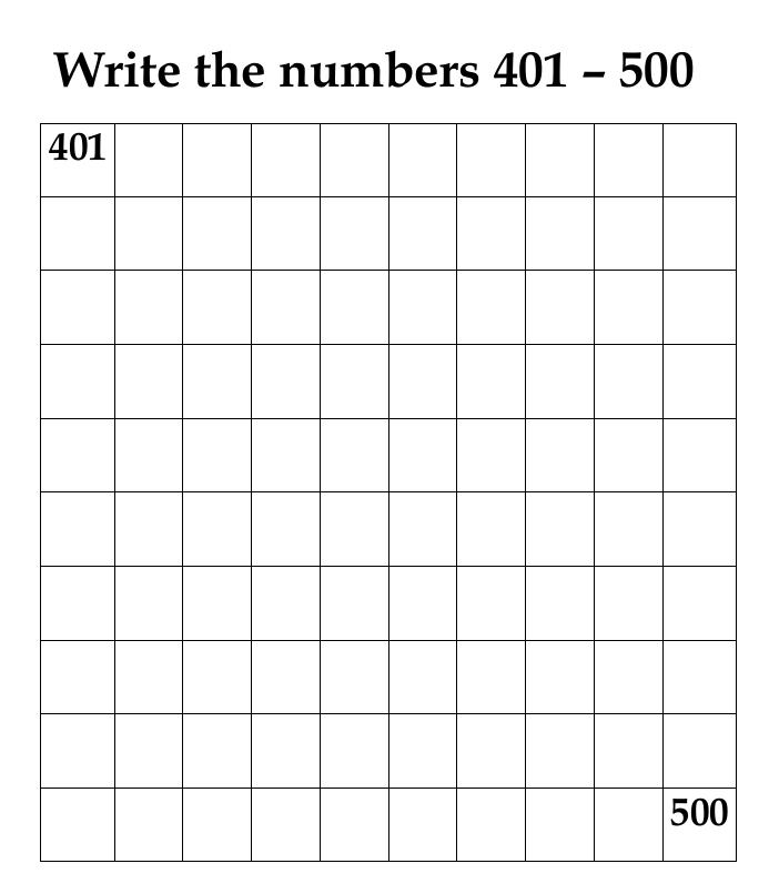 Numbers 401 - 500 Chart | Numbers and Counting | Instant Download - Etsy