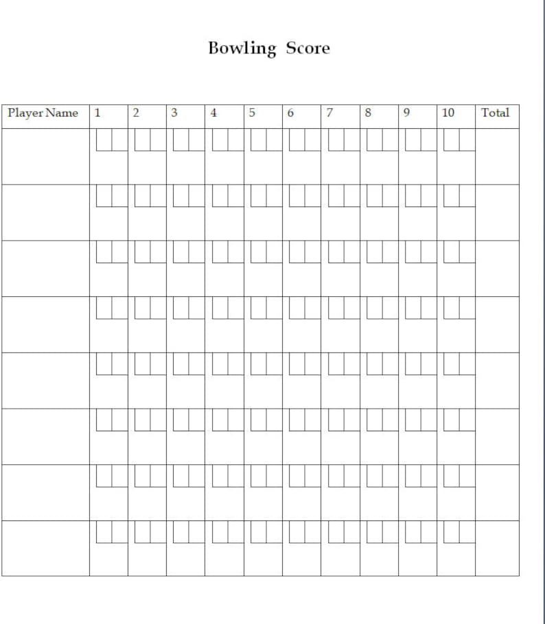Printable Bowling Score Sheet: US Letter Size (PDF Download) - Etsy
