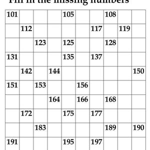 Numbers 101 - 200 Chart | Numbers and Counting | Instant Download - Etsy