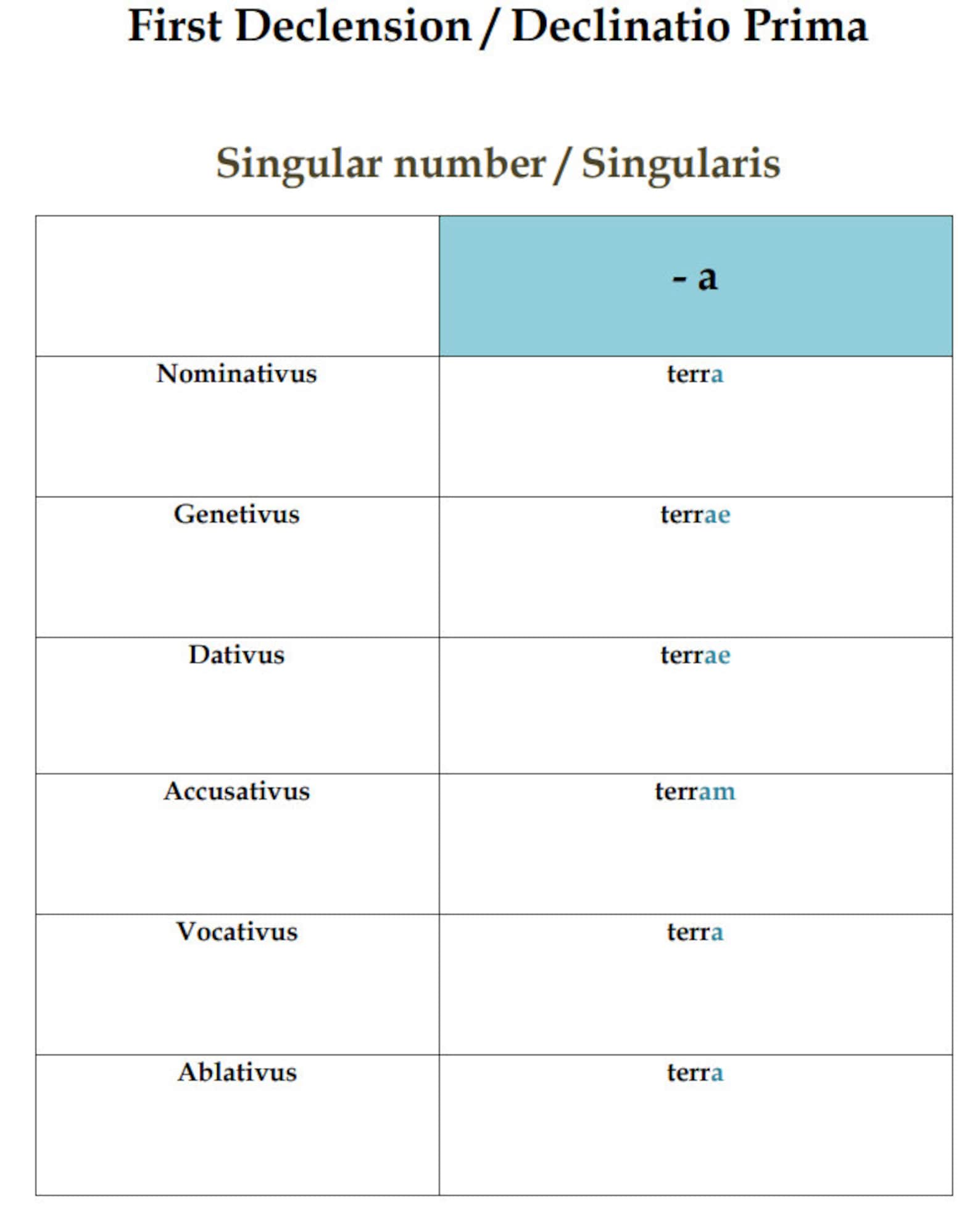 Latin Regular Nouns Conjugation/declension Chart | Latin Grammar ...