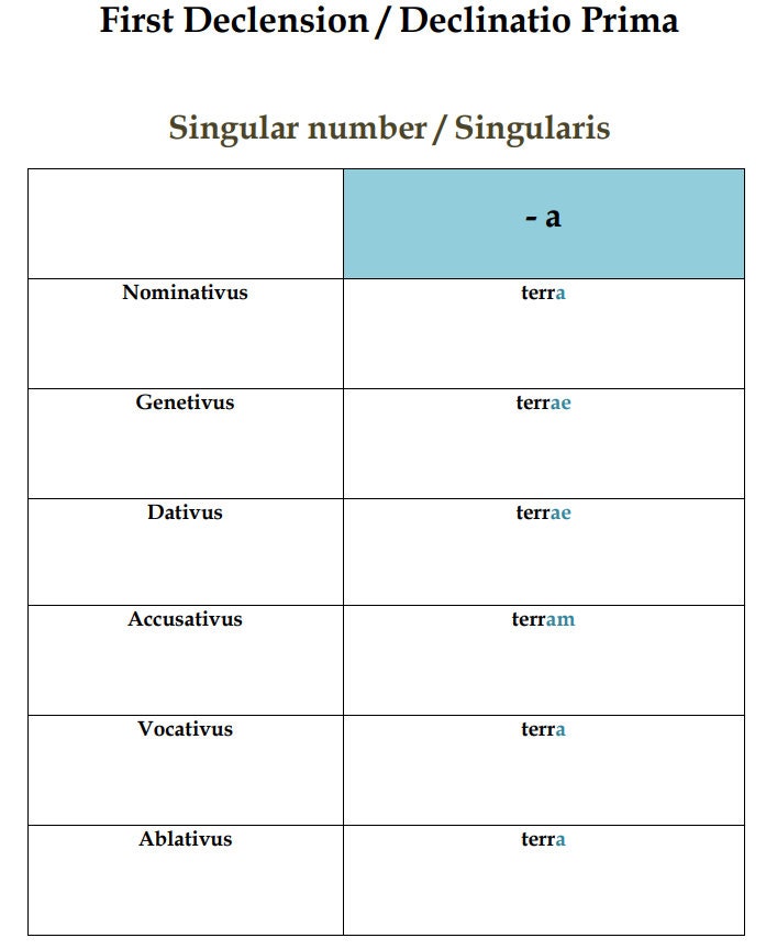 Latin Regular Nouns Conjugation/declension Chart | Latin Grammar ...
