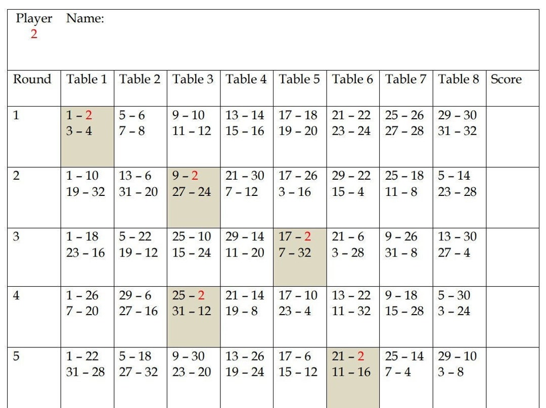8 Tables Progressive Bridge Tally | 32 Players Bridge Tally | Bridge ...