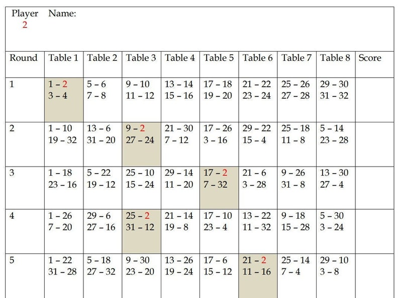 8 Tables Progressive Bridge Tally | 32 Players Bridge Tally | Bridge ...