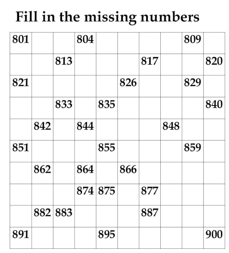 Numbers 801 - 900 Chart | Numbers and Counting | Instant Download - Etsy