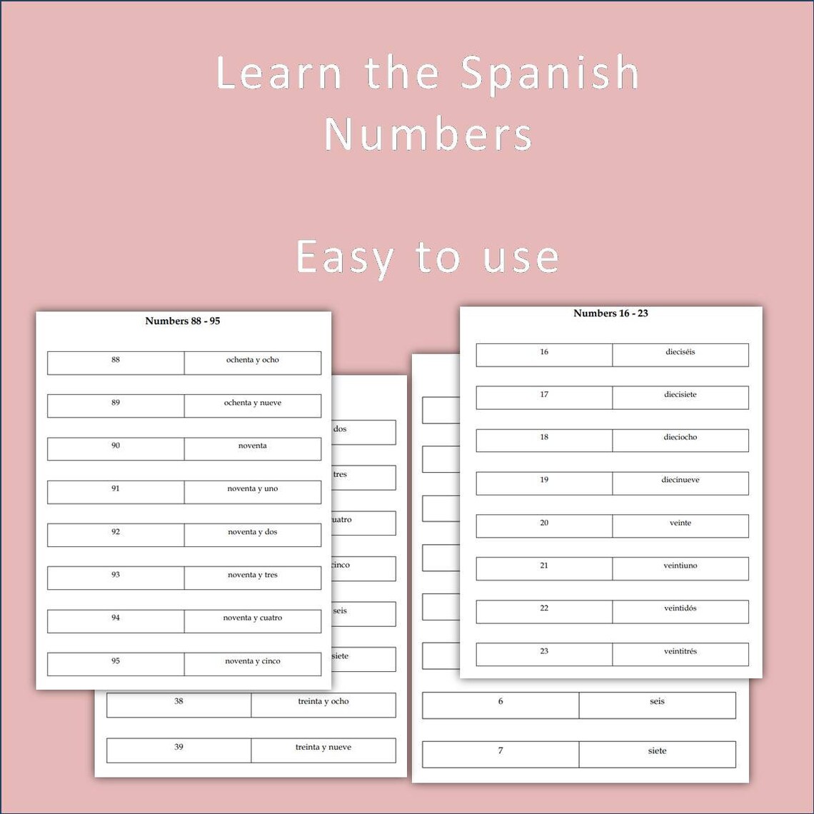 Spanish Numbers 0-100 Flashcards: Language Learning (instant Download ...