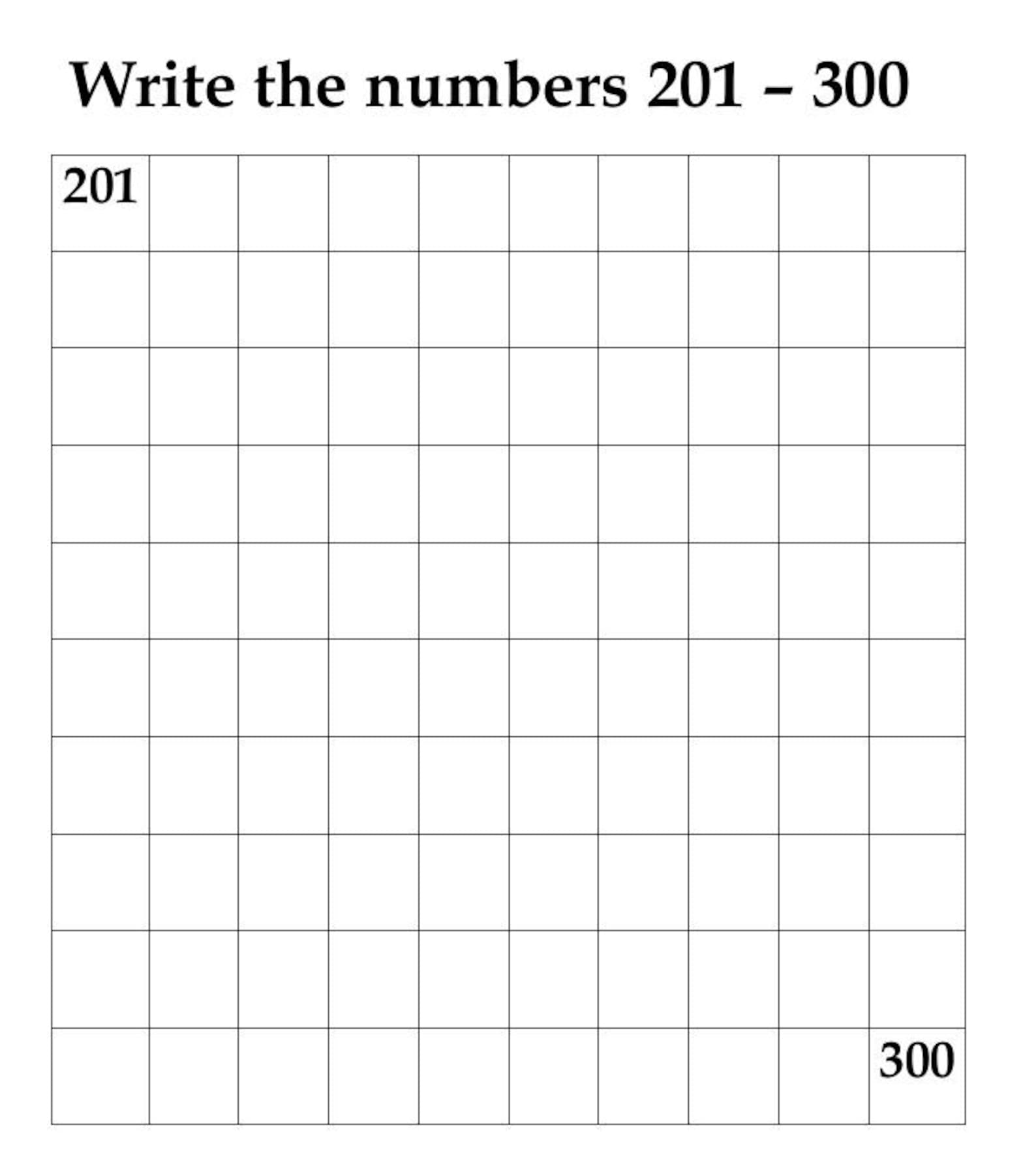 Numbers 201 - 300 Chart | Numbers and Counting | Instant Download - Etsy