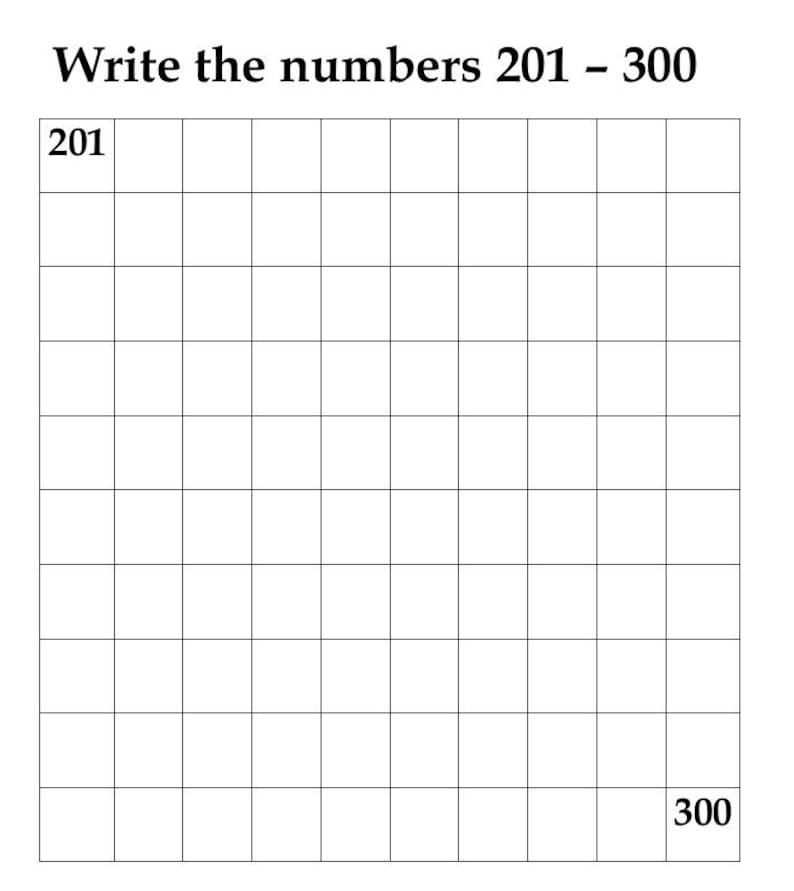 Numbers 201 - 300 Chart | Numbers and Counting | Instant Download - Etsy