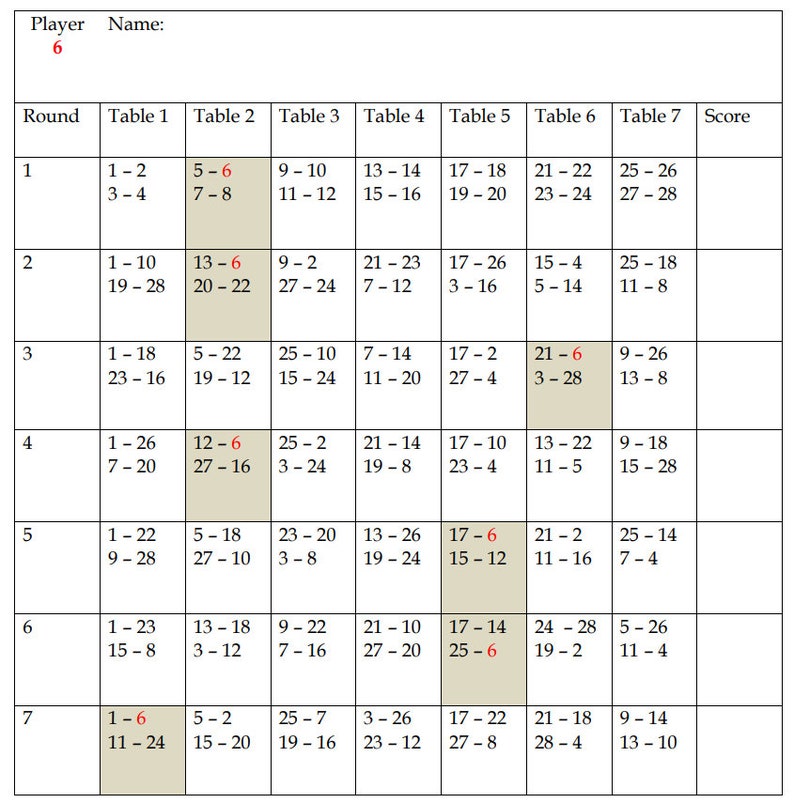 Progressive Bridge Tally Scorepad for 28 Players, 7 Tables (PDF ...