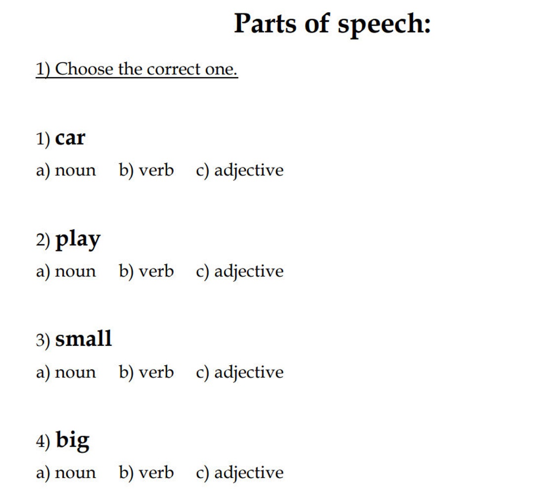 Parts of Speech Worksheets | 70 Words | Grammar Exercise | Instant ...