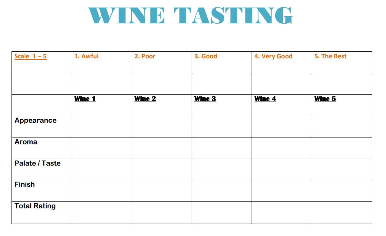Wine Tasting Printable, Wine Tasting Party, Wine Tasting Bridal Party ...
