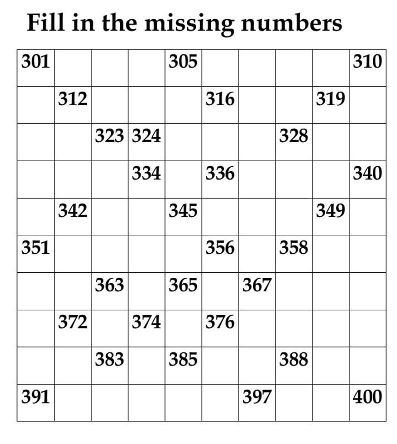 Numbers 301 - 400 Chart | Numbers and Counting | Instant Download - Etsy