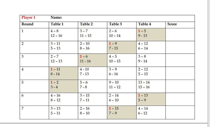 Printable Bridge Tallies: 16 Players, 4 Tables (PDF Download) - Etsy