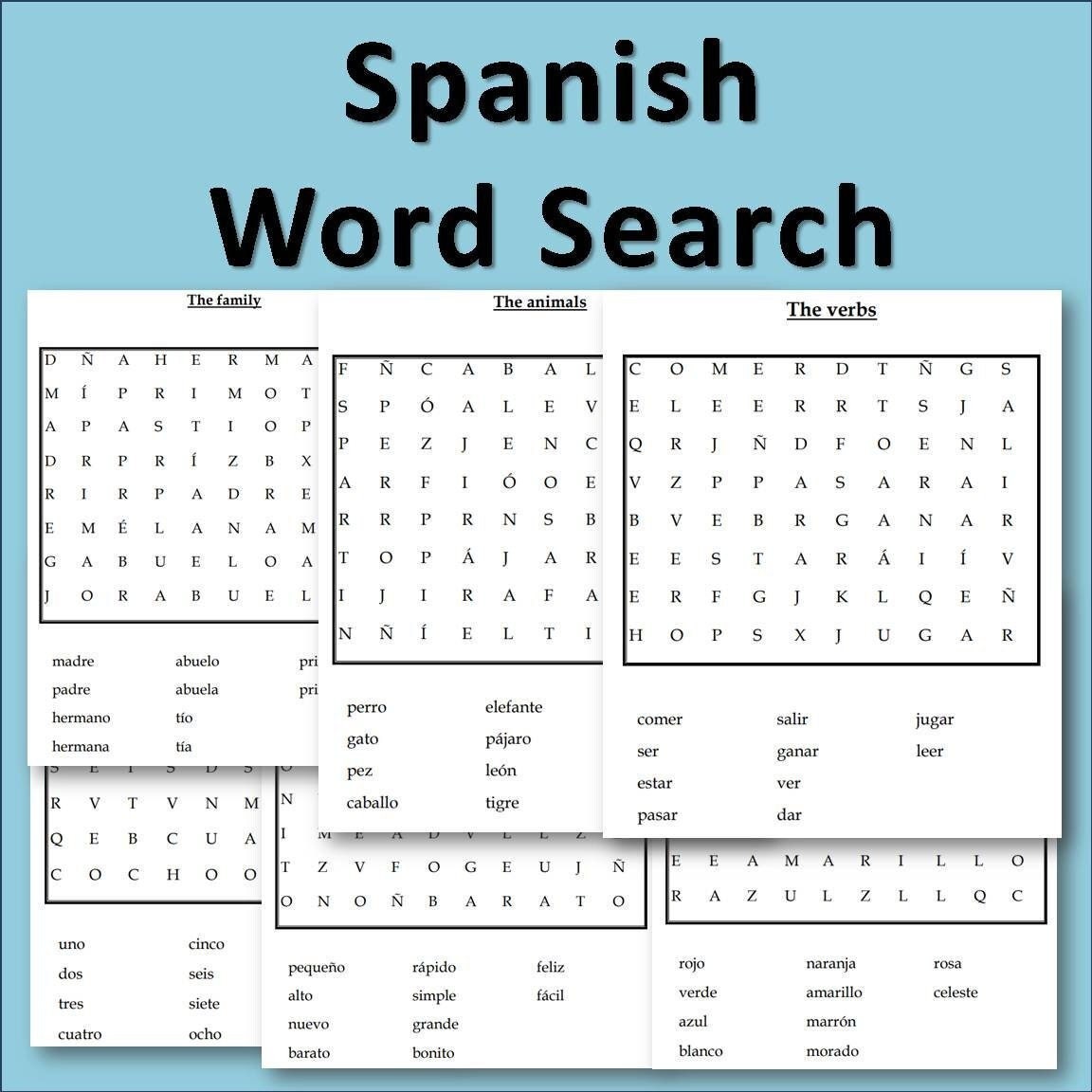 Spanish Word Search Worksheet: Learn Vocabulary (PDF Download) - Etsy