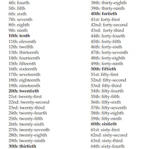 Ordinal Numbers 1-100 Chart | Instant Download - Etsy