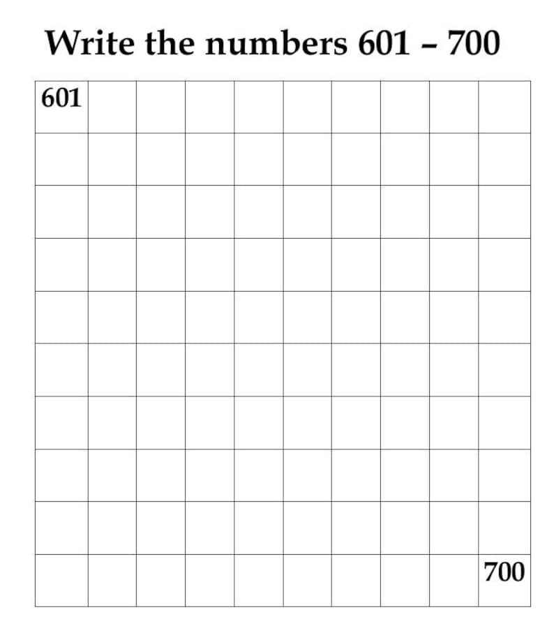 Numbers 601 - 700 Chart | Numbers and Counting | Instant Download - Etsy