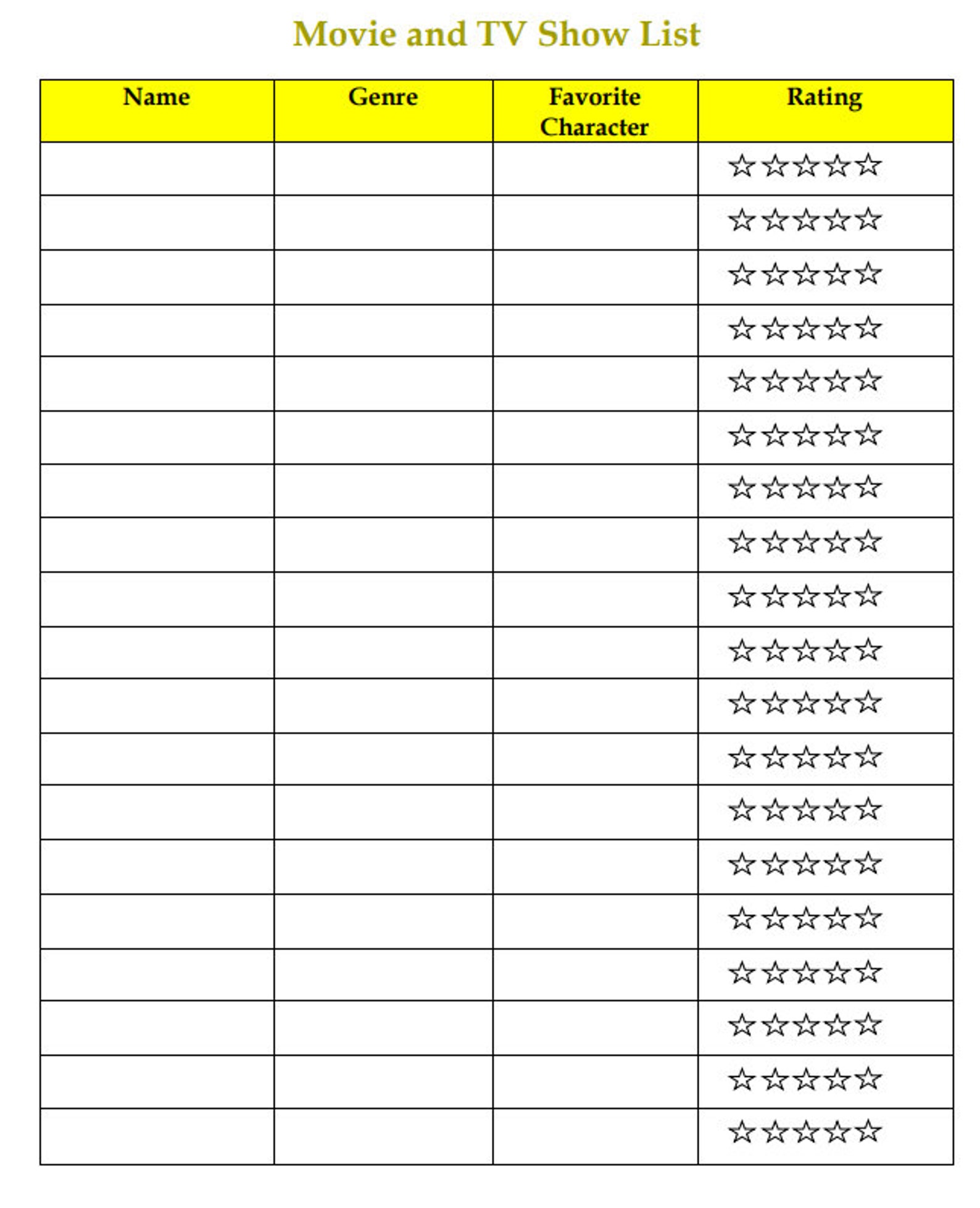 Movie/tv Show List | Movie Log | Movie / TV Show Tracker Printable ...