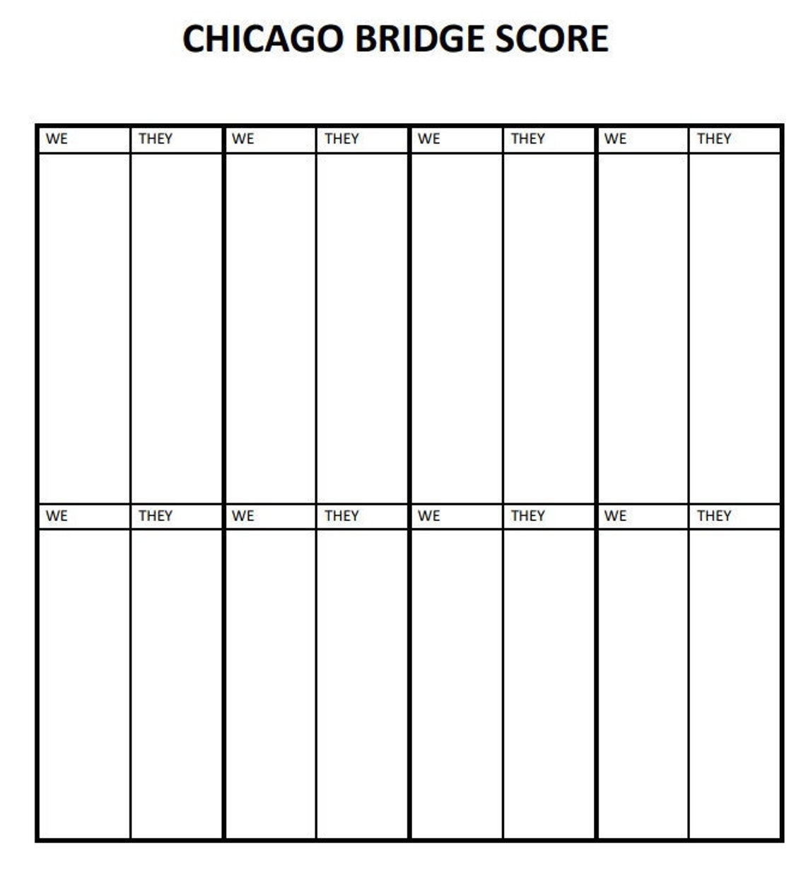 Printable Chicago Bridge Score Sheets (PDF Download) - Etsy