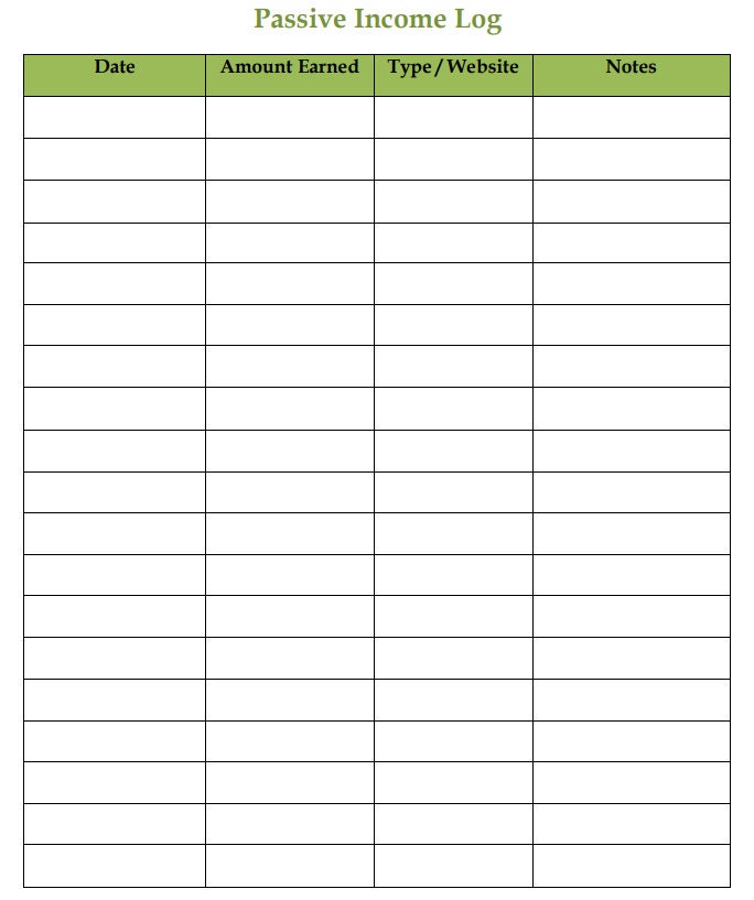 Passive Income Log | Passive Income Tracker Printable | Instant ...