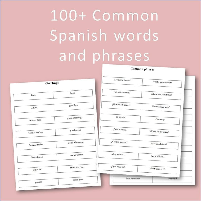 100 Common Spanish Words and Phrases Spanish Flashcards - Etsy