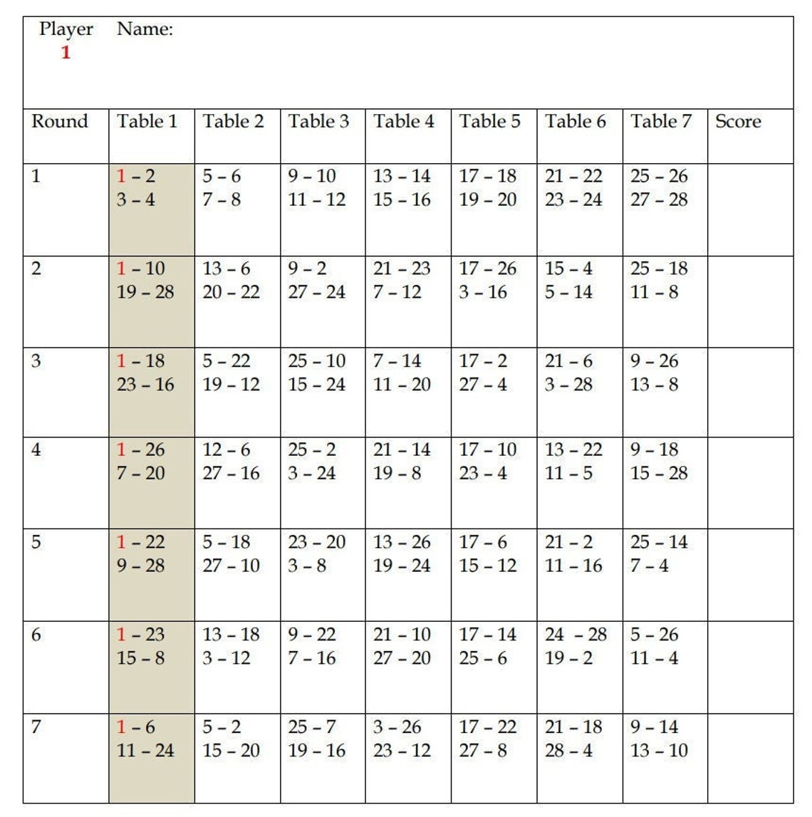 Progressive Bridge Tally Scorepad for 28 Players, 7 Tables (PDF ...