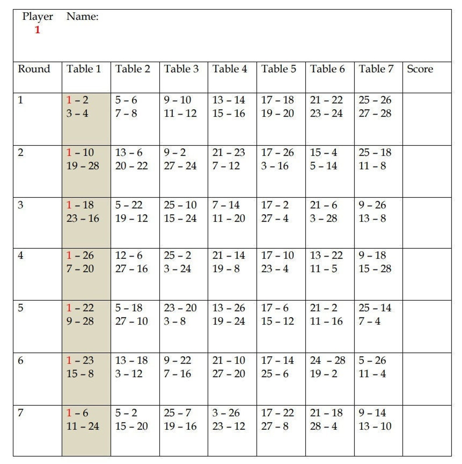 Progressive Bridge Tally Scorepad for 28 Players, 7 Tables (PDF ...