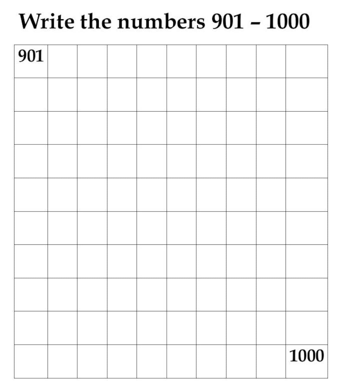 Numbers 901 - 1000 Chart | Numbers and Counting | Instant Download - Etsy