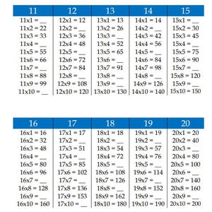 Multiplication Table 1 - 20 | Numbers and Multiplying | Instant ...