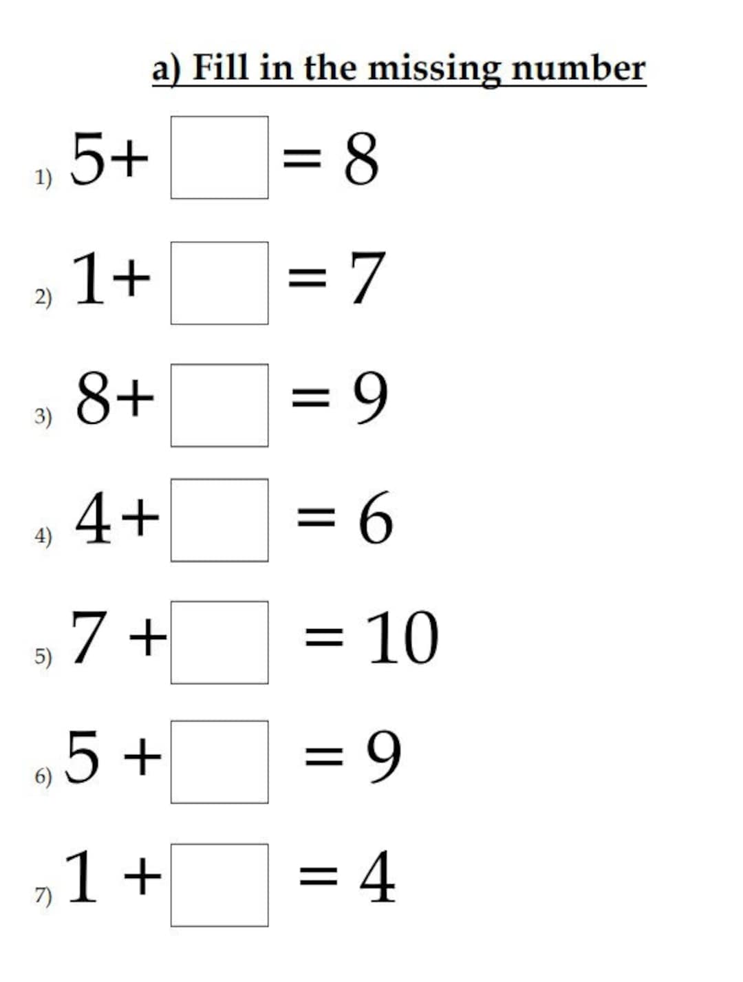 Fill in the Blanks Worksheets | One Digit Addition and Subtraction ...