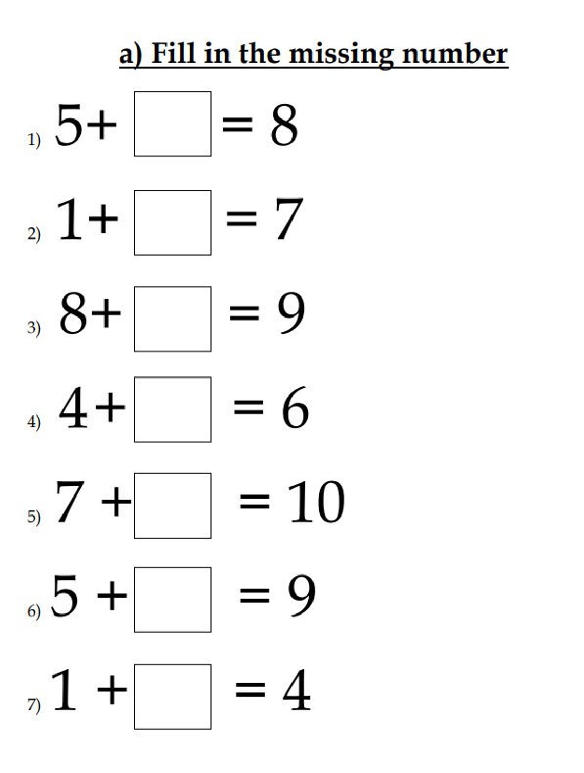Fill in the Blanks Worksheets | One Digit Addition and Subtraction ...