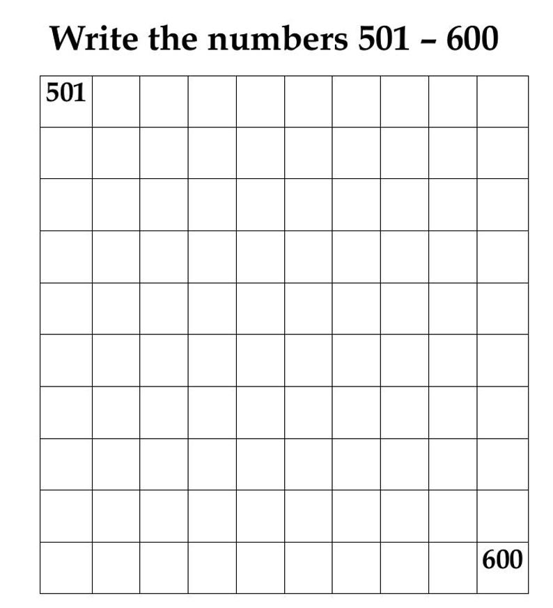 Numbers 501 - 600 Chart | Numbers and Counting | Instant Download - Etsy