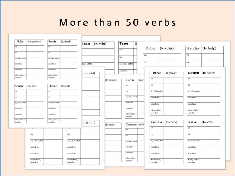 Spanish Verb Conjugation Tables: Practice Sheets (digital Download) - Etsy
