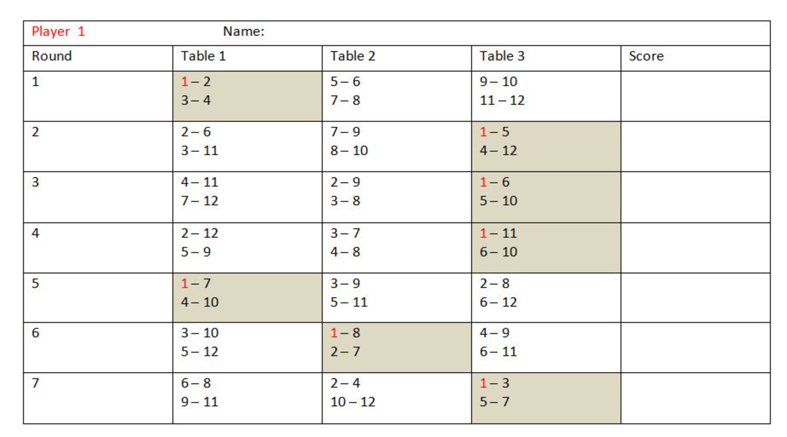 12 Players Bridge Tallies - 3 Tables Progressive Bridge - Bridge ...