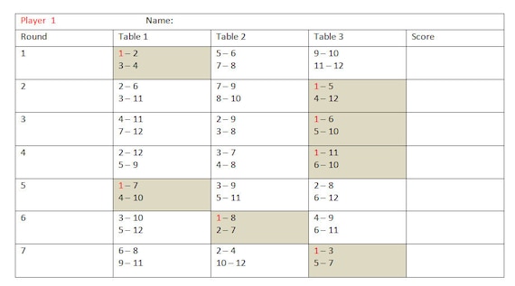 12 Players Bridge Tallies 3 Tables Progressive Bridge - Etsy