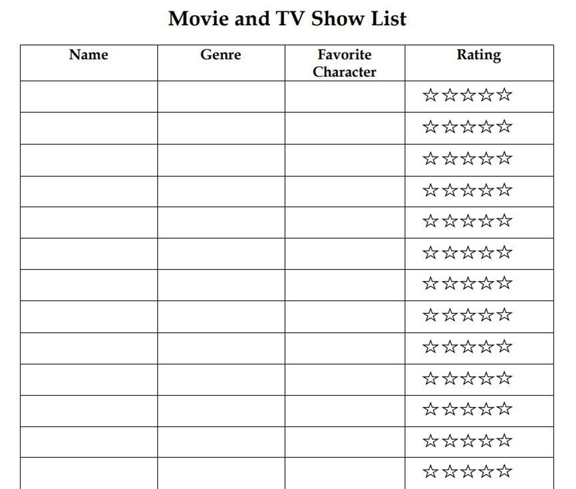 Movie/tv Show List | Movie Log | Movie / TV Show Tracker Printable ...