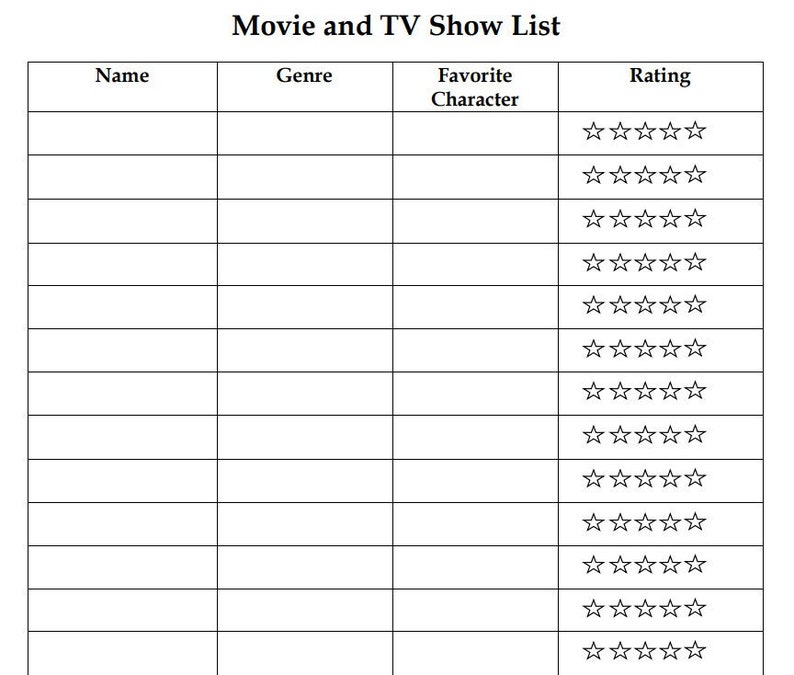 Movie/tv Show List | Movie Log | Movie / TV Show Tracker Printable ...