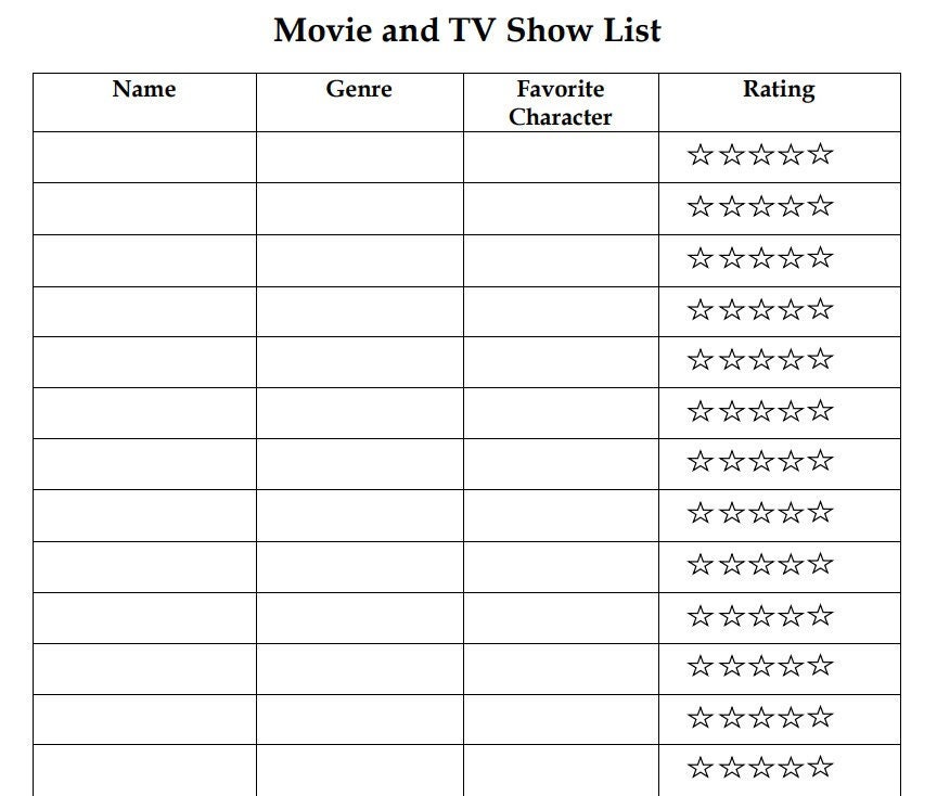 Movie/tv Show List | Movie Log | Movie / TV Show Tracker Printable ...