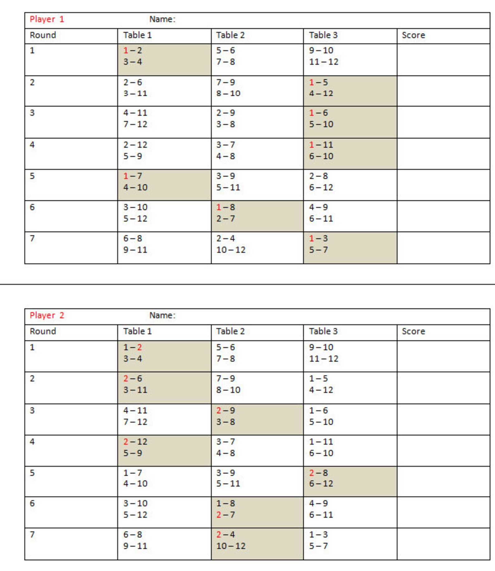 12 Players Bridge Tallies 3 Tables Progressive Bridge Bridge Tallies ...