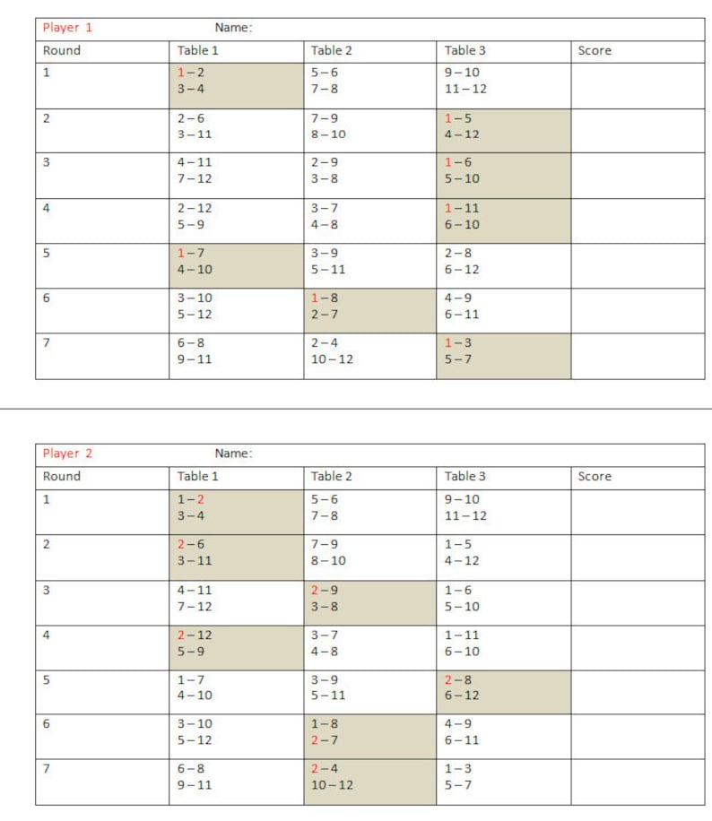 Bridge Scorepads for 12 Players: 3 Table Progressive (instant Download ...
