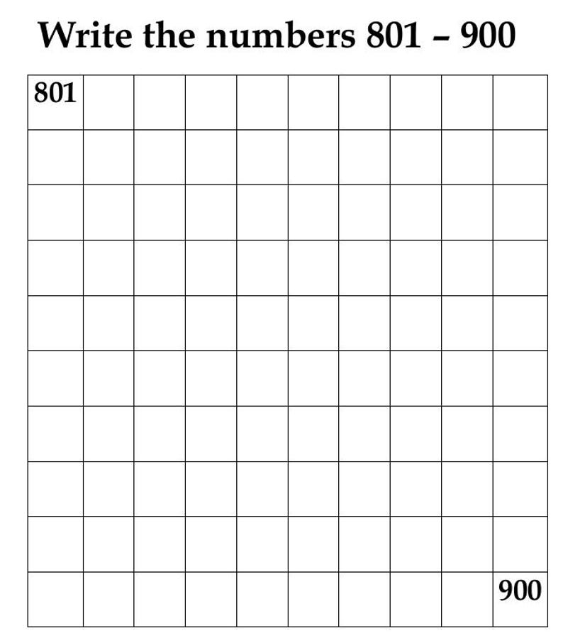 Numbers 801 - 900 Chart | Numbers and Counting | Instant Download - Etsy