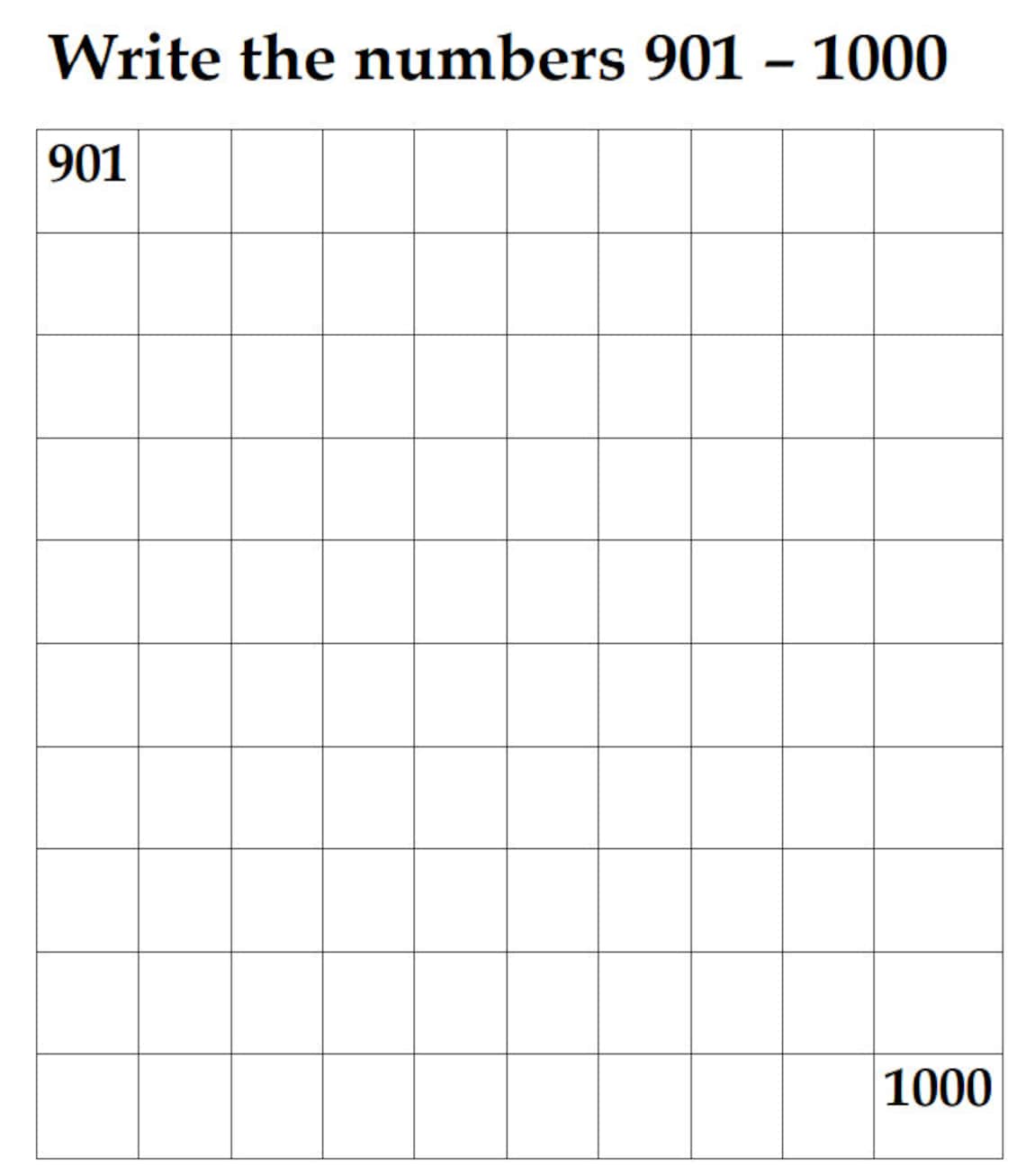 Numbers 1 - 1000 Chart | Numbers and Counting | Instant Download - Etsy