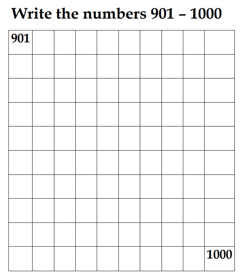 Numbers 1 - 1000 Chart | Numbers and Counting | Instant Download - Etsy