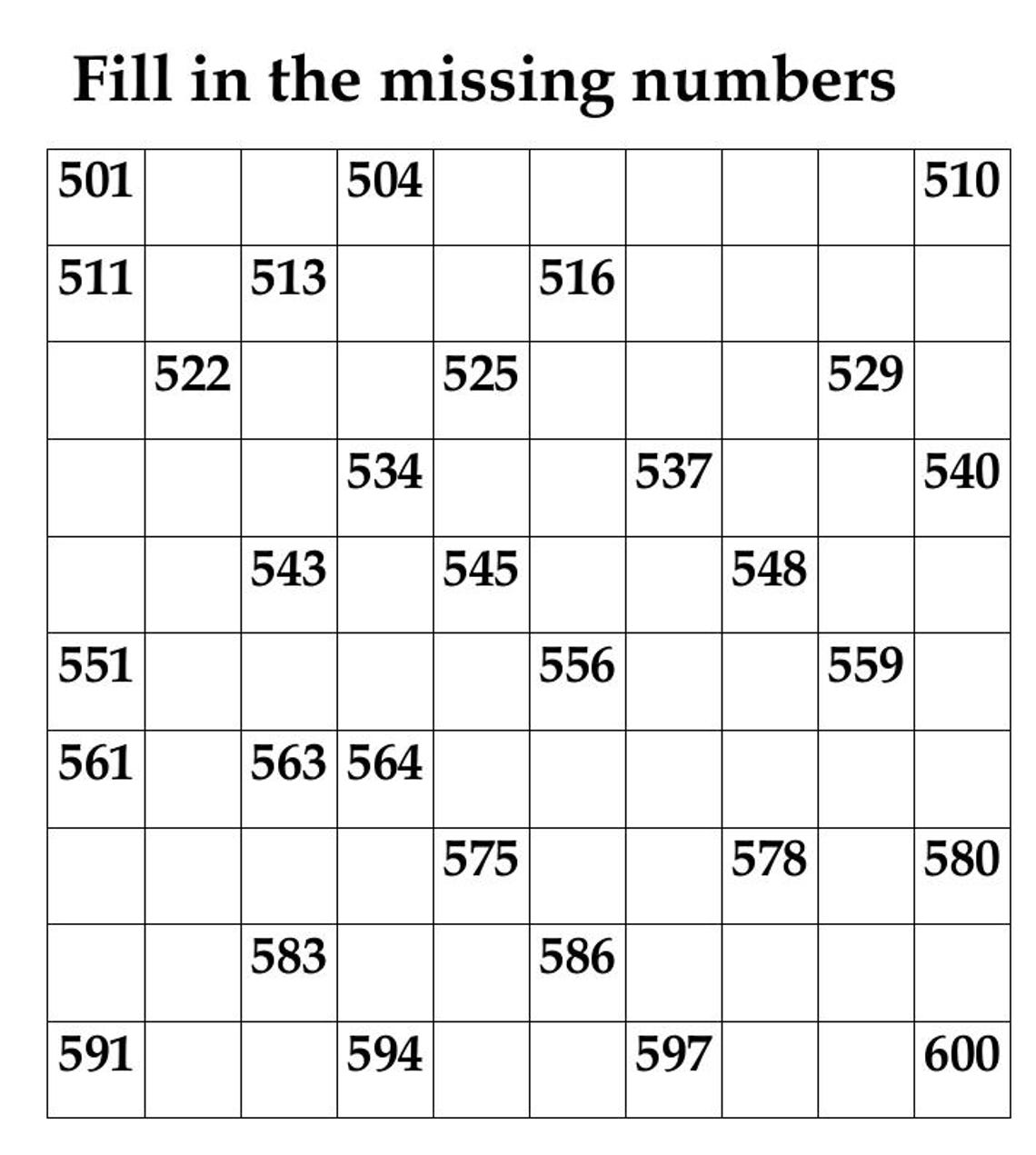 Numbers 501 - 600 Chart | Numbers and Counting | Instant Download - Etsy